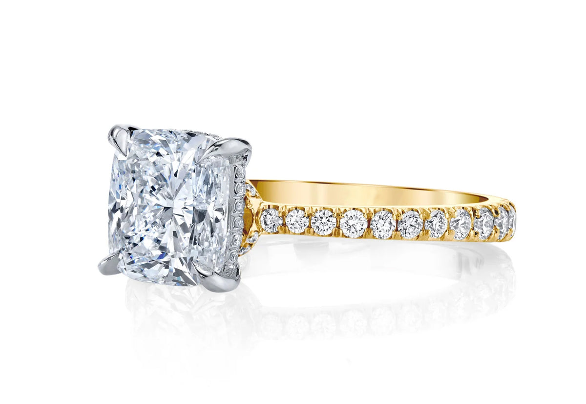 Two-Tone Cushion Cut Diamond Engagement Ring